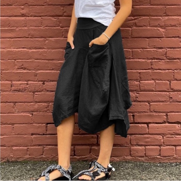 Luna Luz | Skirts | Luna Luz Pull On Swivel Hemline Linen Midi Skirt ...